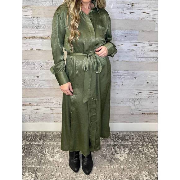 Hem & Thread | Dresses | New Hem Thread Satin Shirt Dress In Olive ...